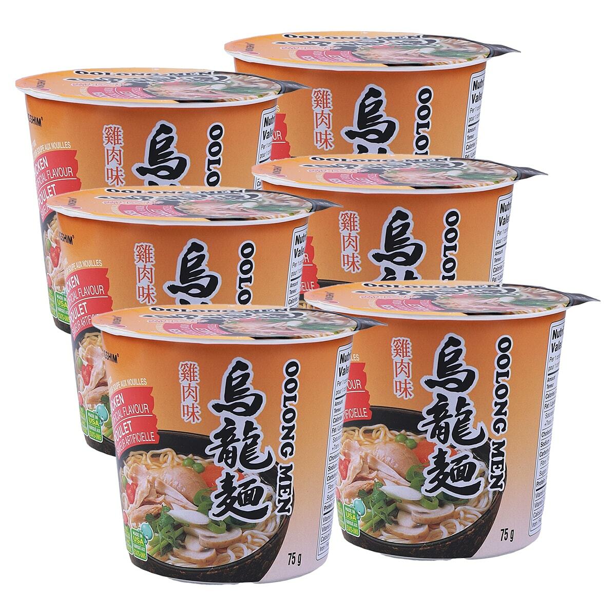 Nongshim Chicken Flavor Oolong Men Bowl Soup Noodles Vegan 75g x 6 Pac ...