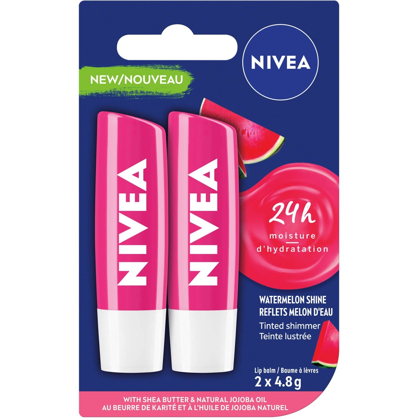 Nivea Watermelon Shine Lip Balm Duo Pamper Delicious Shimmery Subtle 4 ...